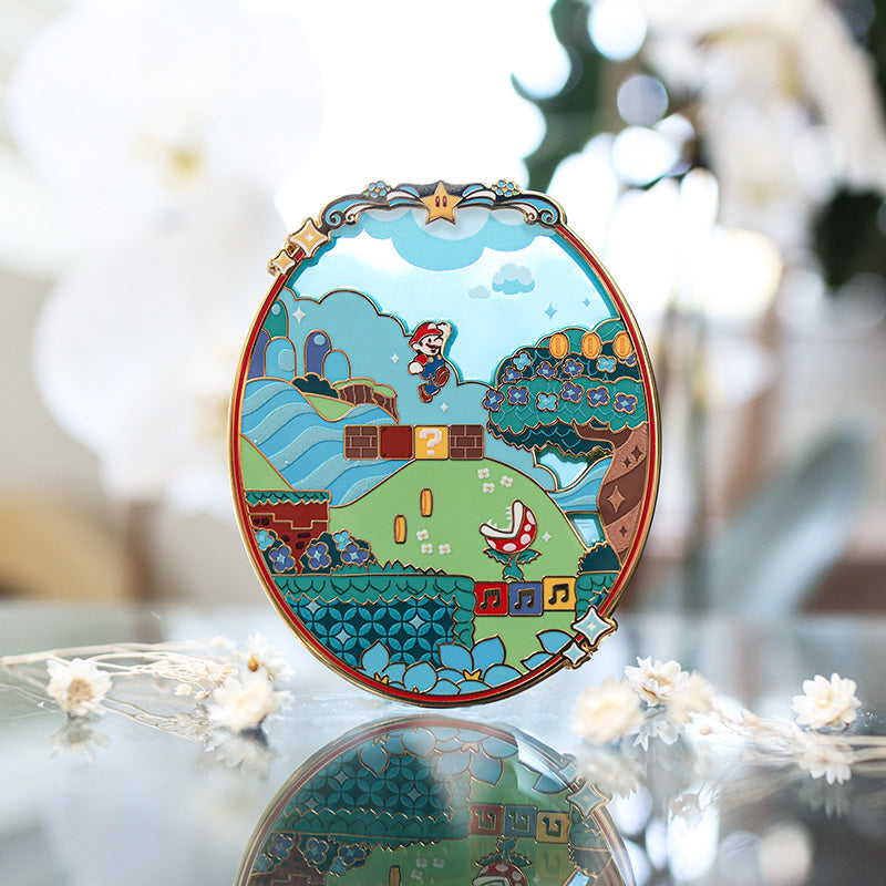 SUPER MARIO STAINED GLASS LANDSCAPE ENAMEL PIN – Made by Nuwa